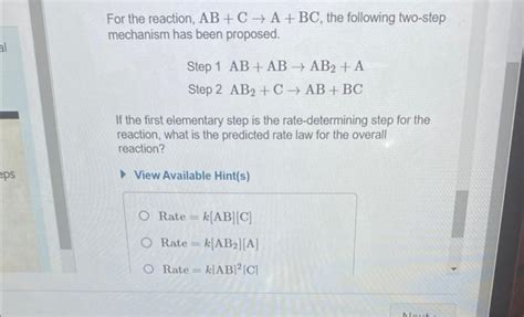 Solved What Is The Rate Law For The First Elementary Step In