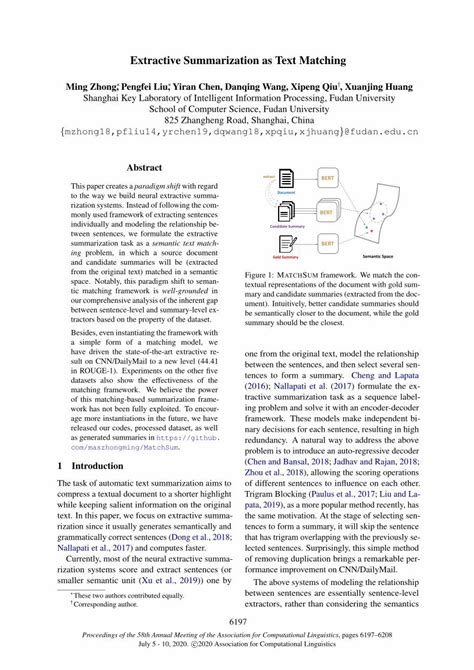 Pdf Extractive Summarization As Text Matching Dokumentips