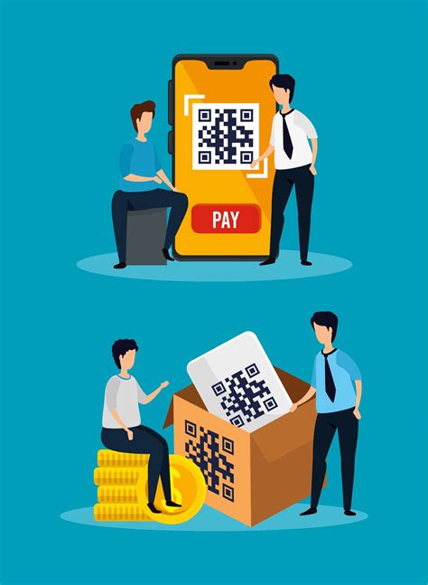 Scenes Of Men With Code Qr And Icons Vector Art At Vecteezy