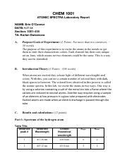 Atomic Spectra Lab Report Pdf CHEM 1001 ATOMIC SPECTRA Laboratory Report NAME Erin OConnor