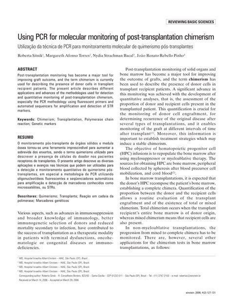 Pdf Using Pcr For Molecular Monitoring Of Post Transplantation Chimerism