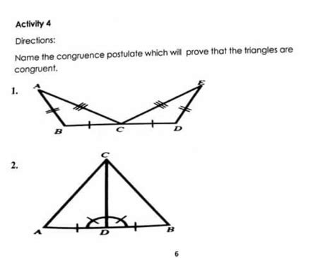 solved activity 4 directions name the congruence postulate which will