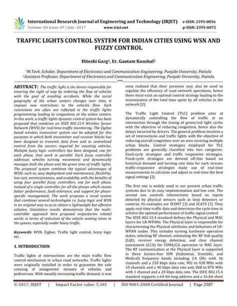 Traffic Lights Control System For Indian Cities Using Wsn And Fuzzy
