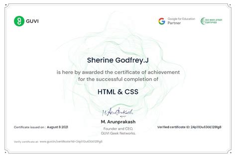 Sherine Godfrey J On Linkedin I Have Learned Html And Css And Obtained