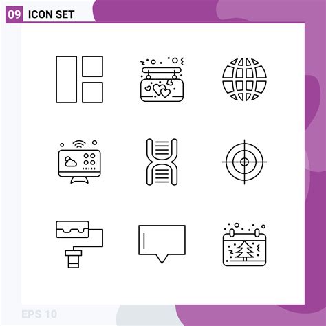 User Interface Pack Of 9 Basic Outlines Of Dna Internet Of Things Earth Monitor Communications