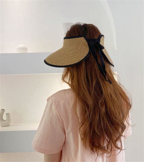 플랫베이지 러블리 심플 리본 돌돌이 라피아 밀짚 여름 모자 위시버킷