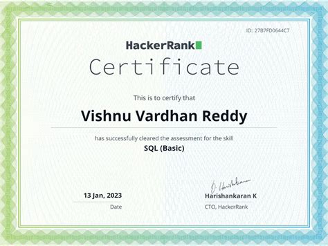 Vishnu Reddy On Linkedin Sql Hackerrank Certificateofcompletion