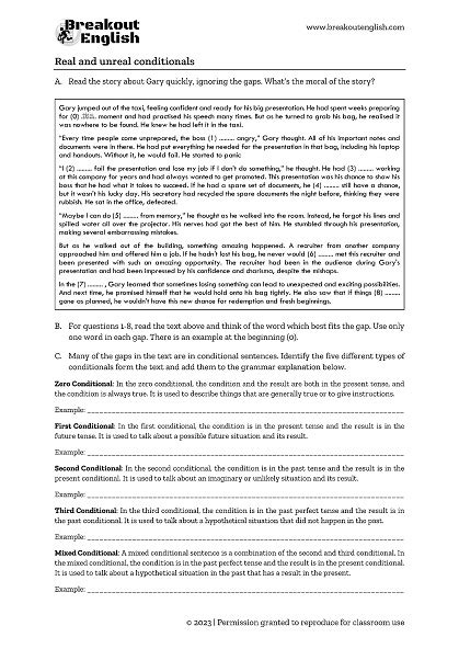 real and unreal conditional sentences breakout english
