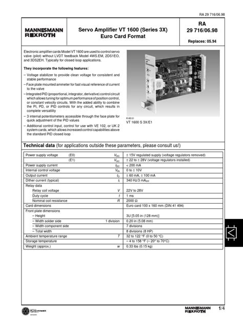 Servo Amplifier Vt 1600 Series 3x Data Sheet Pdf Amplifier Power