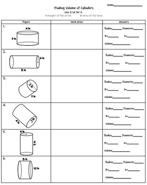 surface area volume cylinder worksheet