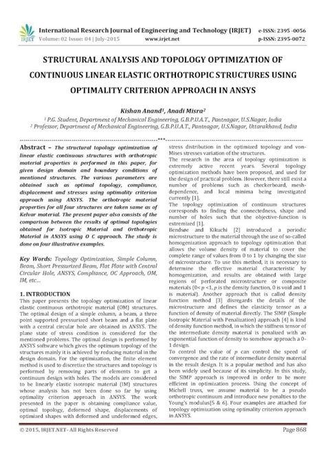 Pdf Irjet Structural Analysis And Topology Optimization Of Continuous