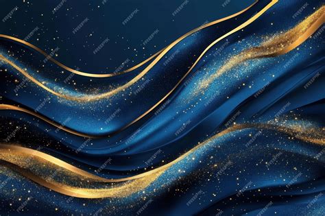Elegant Navy Blue And Gold Abstract Waves Luxurious And Sophisticated
