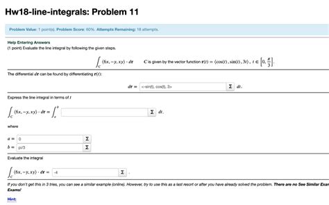 solved hw18 line integrals problem 11 problem value 1