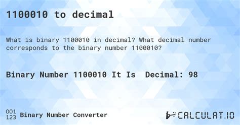 1100010 To Decimal Calculatio