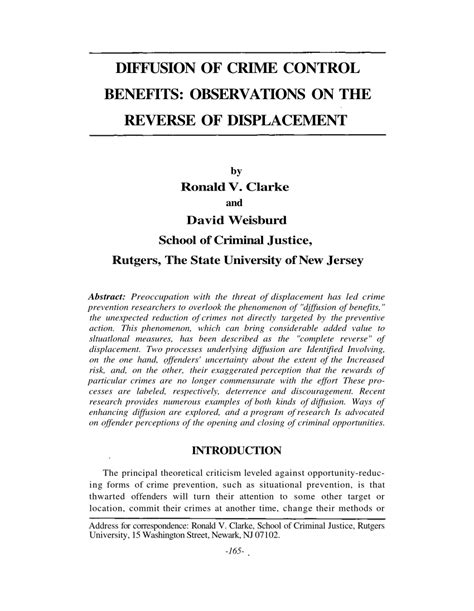 Pdf Diffusion Of Crime Control Benefits Observations On The Reverse Of Displacement