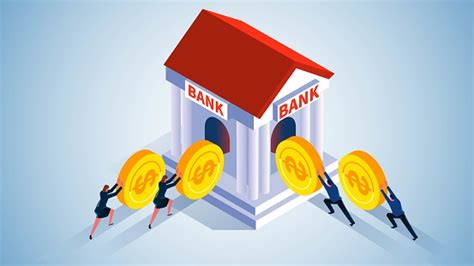 예금 저축 또는 은행 투자 자산 관리 또는 수동 소득 등척성 사업가와 사업가는 은행 내부에서 금화를 밀어 넣습니다 환율에 대한 스톡 벡터 아트 및 기타 이미지 Istock