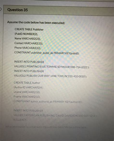 Solved Question 35 Assume The Code Below Has Been Executed