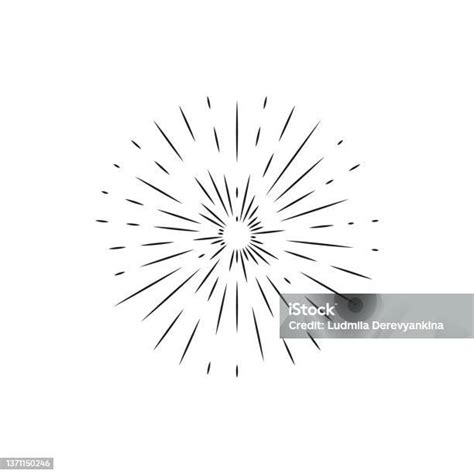 Sun Rays Hand Drawn Linear Drawing Stock Illustration Download Image