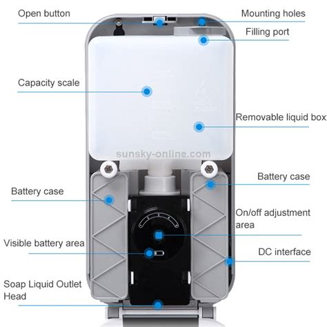 1000ml 자동 유도 알코올 소독 비누 디스펜서 5 레벨 조정 가능한 벽걸이 형 비누 디스펜서 사양 젤 헤드