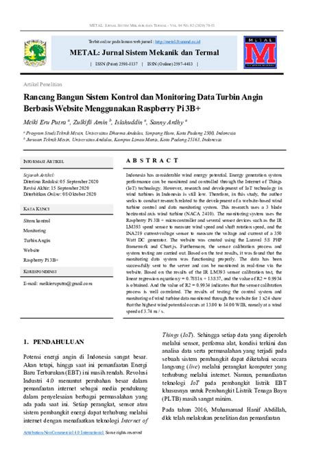 Pdf Rancang Bangun Sistem Kontrol Dan Monitoring Data Turbin Angin Berbasis Website