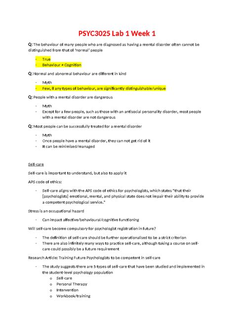 Psyc3025 Lab 1 Week 1 Notes From The First Lab Psyc3025 Lab 1 Week 1 Q The Behaviour Of