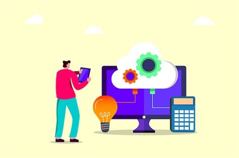 Premium Vector Person In The Cloud Services Working Real Time Analytics Machine Learning