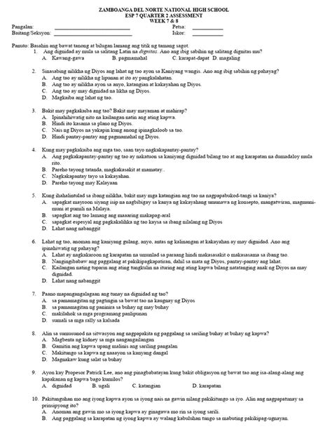 Esp 7 Q2 Assessment Week 7 8 Pdf