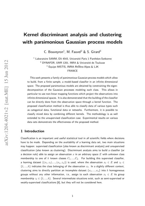 Pdf Kernel Discriminant Analysis And Clustering With Parsimonious Gaussian Process Models