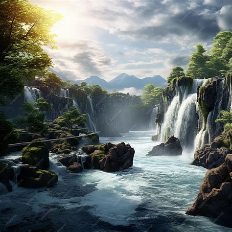 Premium Photo 3d Rendered Image Of Beautiful Natural Waterfall With
