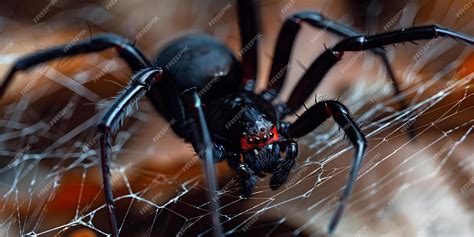 Black Widow Spider With Red Hourglass Marking Captured In Closeup Shot