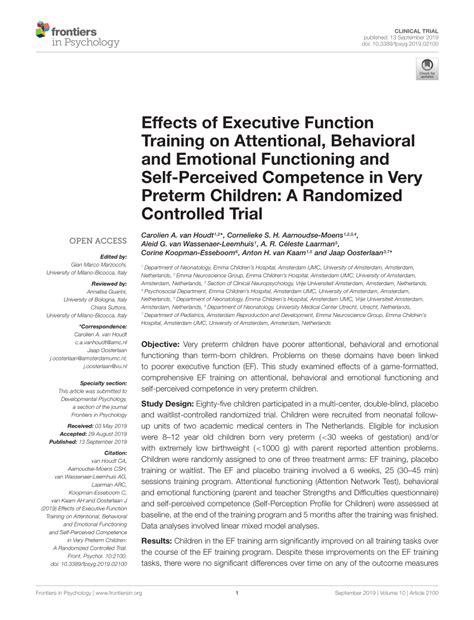 Pdf Effects Of Executive Function Training On Attentional Behavioral