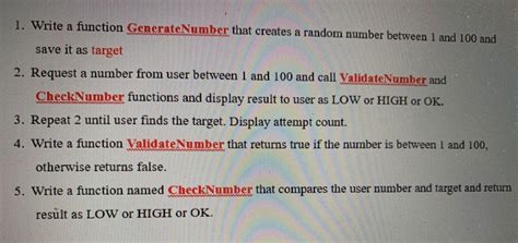 Solved 1 Write A Function Generatenumber That Creates A
