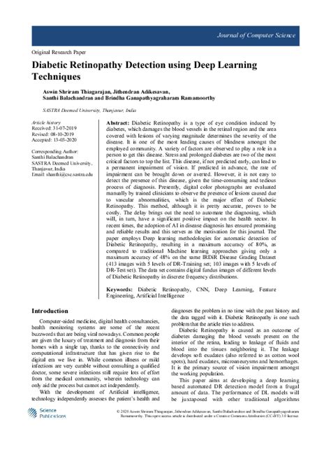 Pdf Diabetic Retinopathy Detection Using Deep Learning Techniques