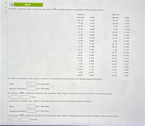 Solved A Sample Containing Years To Maturity And Yield For Chegg