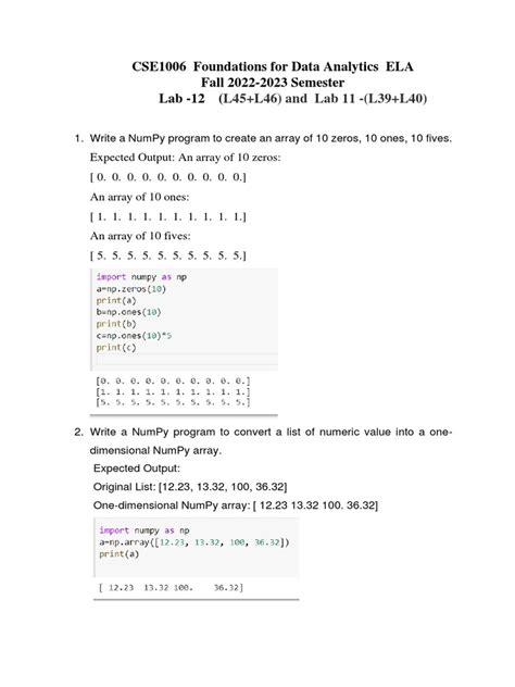 Numpy Lab Exercises On Common Array Operations Pdf Matrix