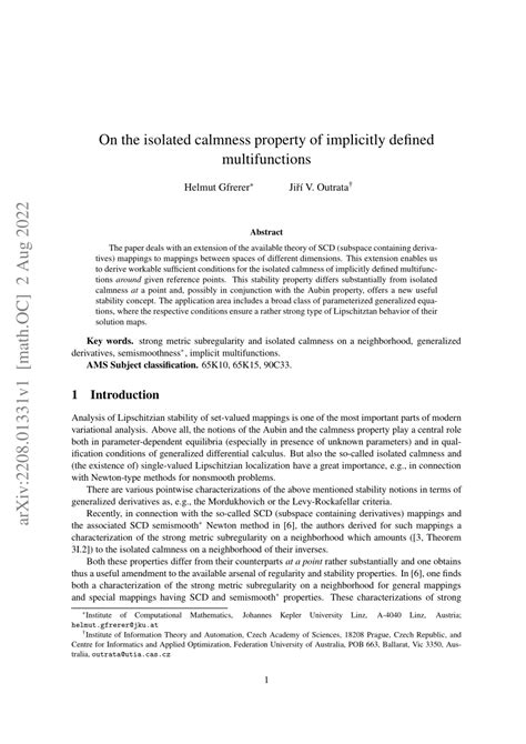 Pdf On The Isolated Calmness Property Of Implicitly Defined Multifunctions