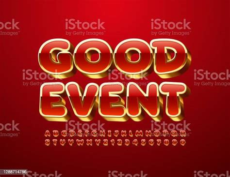 벡터 엔터테인먼트 전단지 좋은 이벤트 빨간색 및 골드 알파벳 문자 및 숫자 세트 Fashion Show에 대한 스톡 벡터 아트