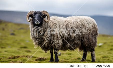 Scottish Blackface Sheep Standing Against Stock Illustration