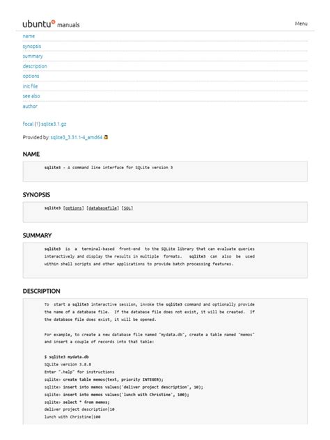 Ubuntu Manpage Sqlite3 A Command Line Interface For Sqlite Version