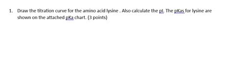 Solved 1 Draw The Titration Curve For The Amino Acid Lysine Also Calculate The Pl The Pkas