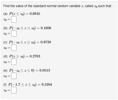 solved find the value of the standard normal random variable