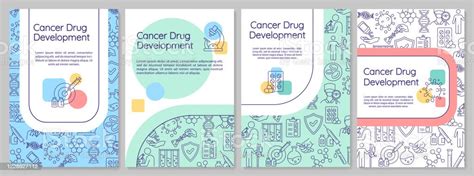 암 약물 개발 브로셔 템플릿 약리학 종양학 치료 전단지 소책자 선형 아이콘이있는 전단지 인쇄 디자인 잡지 연례 보고서 광고 포스터에 대한 벡터 레이아웃 약국에 대한 스톡