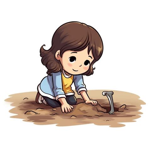 Premium Photo Cartoon Girl Digging In The Sand With A Hammer