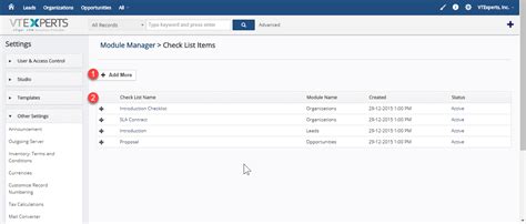 Checklists VTiger Experts
