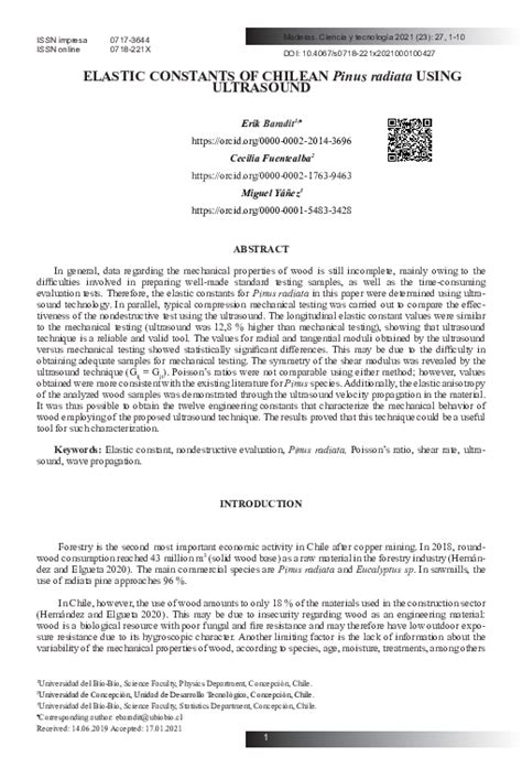 pdf elastic constants of chilean pinus radiata using ultrasound