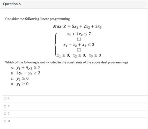 Solved Question Consider The Following Linear Chegg