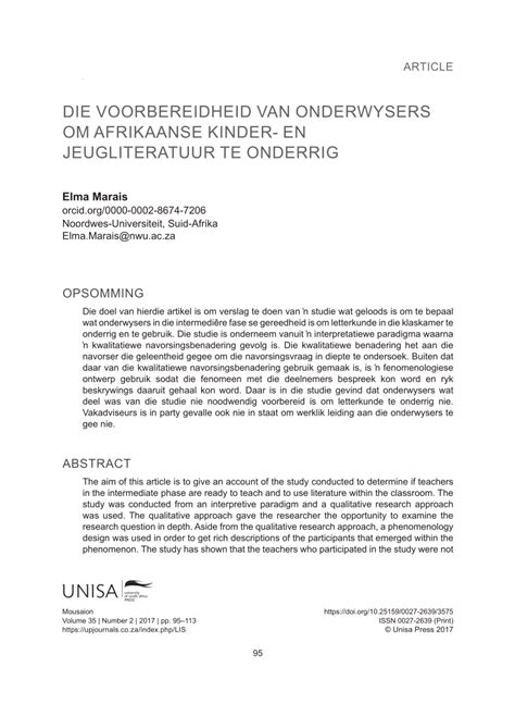 Pdf Voorbereidheid Van Onderwysers Om Afrikaanse Kinder En