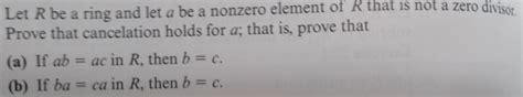 solved let r be a ring and let a be a nonzero element of r