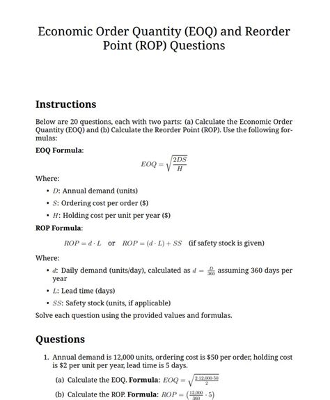 Solved Eoq And Rop Exercises For Exploring Optimized Order