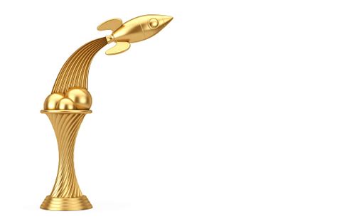 우주 탐사 개념입니다 골든 수상 트로피 로켓을 비행 3 차원 렌더링 0명에 대한 스톡 사진 및 기타 이미지 0명 개념 과학 Istock